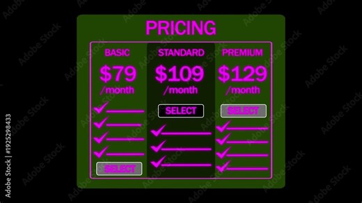 Modern Subscription Pricing Plan with Basic Standard and Premium Options SaaS Pricing Plan Modern Colorful Subscription Pricing Plan.