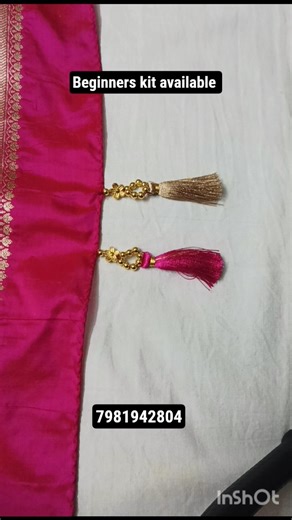 flower &gold balls design #howtomakesareekuchuwithbeadwithoutbeadkuchu #sareetassels #embroidery #sa