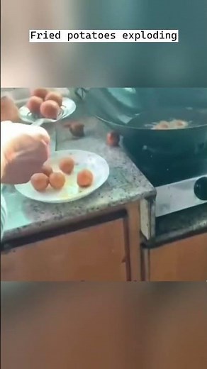 Fried potatoes exploding #shorts #funny