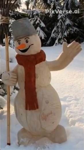 Снеговик из дерева к Новому Году🔥#chainsawcarving #ленакарвинг #резьбаподеревубензопилой #длясада