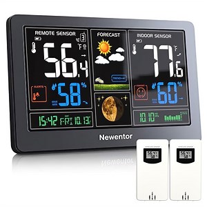 Newentor 7.5" Large Color Display Weather Station for Home with 2 Outdoor Sensor, Wireless Indoor Outdoor Thermometer with Humidity Monitor, Atomic Clock, Weather Forecast, Barometer, Black