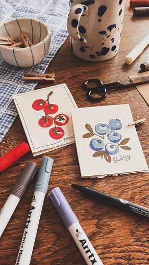 Everyone is getting bouquets of cute food from here on out! 🍅 Made a birthday card for a friend who grows tomatoes and I was like, ‘wait! are veggies cuter than flowers??’ 😂 I’m rethinking my whole life. Cards created with my acrylic markers from @arrtxart on 140lb hot press paper. These markers are so much fun to use! No shaking! 🤯The pigment just FLOWS! #arrtx | Shayda Campbell