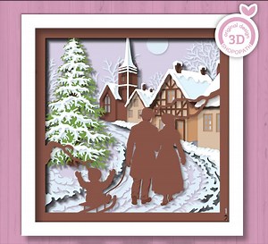 Christmas Village Shadow Box 3D SVG With Family Portrait in Winter Wonderland, Layered DXF EPS Cutting Files for Cricut, Silhouette - Etsy