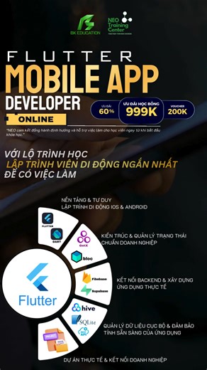 ❌ Xem video Flutter nhiều nhưng vẫn… không biết bắt đầu từ đâu? 👉 Đây là lý do 90% người học Flutter bỏ cuộc giữa chừng. 🎯 Flutter Mobile App Developer – ONLINE tại NEO Training Center 👉 Khóa học được thiết kế CHO NGƯỜI MỚI – HỌC TỚI ĐÂU LÀM ĐƯỢC TỚI ĐÓ 🔥 Bạn sẽ học được: ✅ Tư duy lập trình Mobile iOS & Android ✅ Flutter & Dart từ nền tảng → nâng cao ✅ Quản lý state chuẩn doanh nghiệp (GetX / BLoC) ✅ Kết nối Backend – Firebase / Supabase ✅ Làm PROJECT THỰC TẾ như đi làm 🎓 ĐẶC BIỆT Mentor đồ
