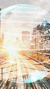 Smart transportation in tacit futuristic city with online traffic control system . Concept of smart digital transformation and technology disruption that changes global trends in new information era .