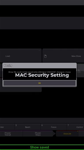 Aria Hailey on Instagram: "Mac Security Setting ⬇️ If your showfiles stop saving to your USB drive on Mac, check to make sure you have this setting turned on: - Go to Privacy & Security in the System Settings - Click on Files & Folders and navigate to the GrandMA3 app - Make sure “Removable Downloads” is toggled on ✅ Now your showfile will save to your USB drive! #malighting #mainternational #grandma3 #grandma3onpc #ma #lightingprogramming"