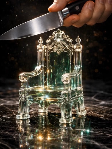 PART 032 – Knife vs Crystal Royal Throne 👑✨ | Cinematic Glass Slice ASMR A majestic crystal throne… seconds before impact. The blade hovers. The tension builds. Then the royal glass masterpiece shatters in the most satisfying way possible. Luxury meets the knife.