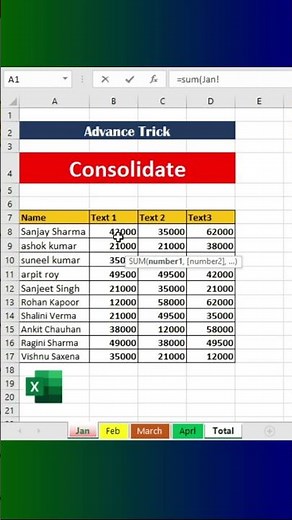Data Consolidation advance trick in excel | excel shorts #shorts
