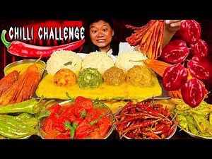 Extremely Spicy Chillies Challenge | Eating Different Types Of Chilly Curry | Spicy Food Mukbang