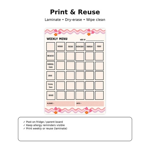 Editable Weekly Daycare Menu Planner, Printable Food Schedule (digital Download) - Etsy Canada