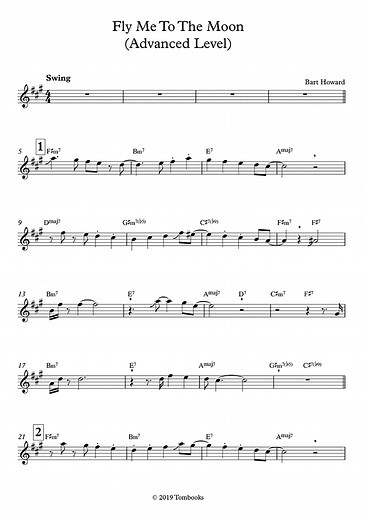 Fly Me to the Moon (Advanced Level, Alto Sax) (Frank Sinatra) - Saxophone Sheet Music