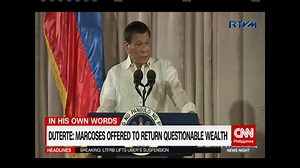 President Duterte says the Marcoses offered to return questionable wealth and he is open to accepting it. www.cnn.ph | NewsWatch Plus Philippines