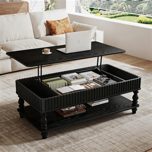 Latitude Run® Lift Top Coffee Table With Storage, Solid Wood & Fluted Roman Columns, Modern Lift-Top Desk For Small Space Living Room | Wayfair