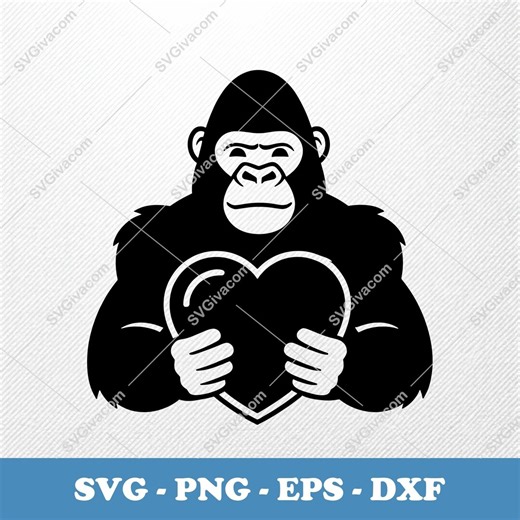 Gorilla Holding Heart SVG | Puffy Vector Clipart | EPS PNG Dxf Files | Cricut Silhouette - Etsy