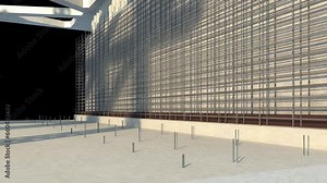 3D animation simulation of concrete pouring template fixation,3d rendering