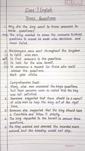 Three Questions question answer | class 7 english chapter 1 question answer