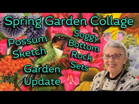 SPRING GARDEN COLLAGE on a Postcard & a POSSUM SKETCH for a Zine!