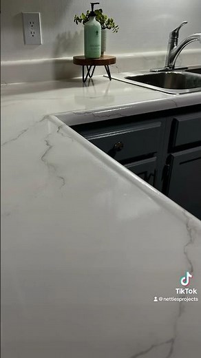 Small Kitchen Countertop Makeover Paint Marble Veins on Laminate DIY How To Update Faux Painting