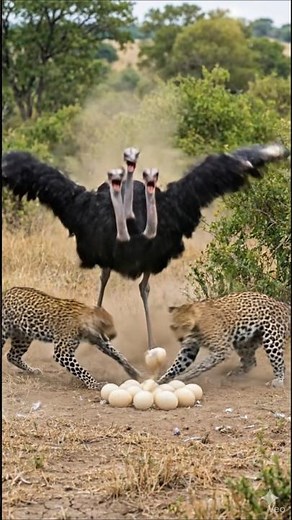Three-Headed Ostrich Fights Off Leopards to Protect Eggs | #comedy #funny #shorts