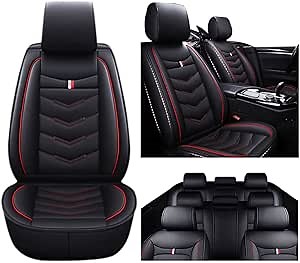 Car Seat Cover 7 Seats for Ford Expedition 2005-2022, Durable Wear Resistant Waterproof Sport Seat Cover, Breathable No Odor Premium Leather Vehicle Seat Covers.(Standard,Black Red)