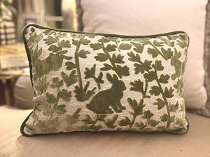 Green Bunny Pillow Cover: Custom Lumbar Pillow With Velvet Trim for Cottagecore, Woodland and Nursery Design - Etsy