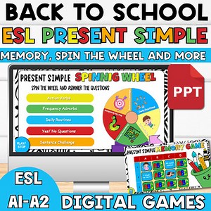 ESL Present Simple Digital Games-End of Year Or Back to School Spiral Review