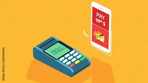 Smart cashless express payment concept. Smartphone connecting to the terminal.