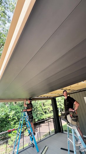 This was our first time using @zipupceilingandunderdeck and I think we’re hooked! This was so quick, easy, and the perfect solution to make this space waterproof! . . #deck #deckandpatio #deckdesign #outdoordesign #outdoorliving