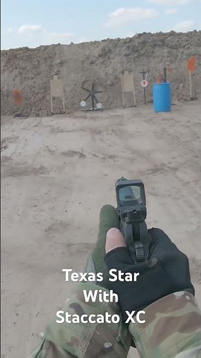 Shooting a Texas Star target with the 9mm Staccato XC.