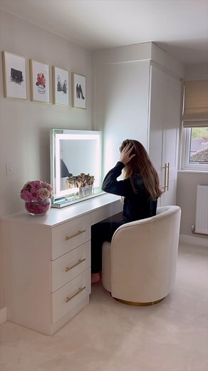 78 reactions · 121 comments | Still a fav room of mine! Footstool and chair are both from @myfurniturecom  My mirror is from @hollywoodmirrors Dressing table is from @starlightbedrooms Pictures are from @desenio ❤️ Some items previously gifted #dressingroom #dressingtable #walkinwardrobe | Louise And All Things Home | Facebook