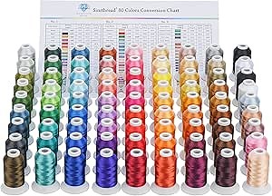 Simthread Polyester Embroidery Thread, 80 Spools Embroidery Machine Threads, 500M (550Y) Each Thread Spool, Colors Compatible with Janome & Robison-Anton Colors - Color Card Contained in Box