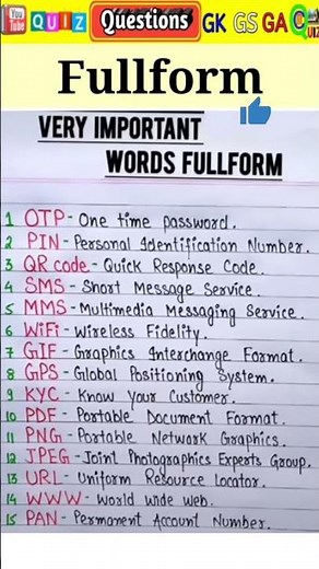 Most Important GK Full Forms | Full form General Knowledge | Full Form GK For Kids, Students, OTP