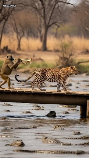 Epic Fail! Leopard Jumps Into Crocodile Infested Water 😱 #leopard #baboon #funnyanimals