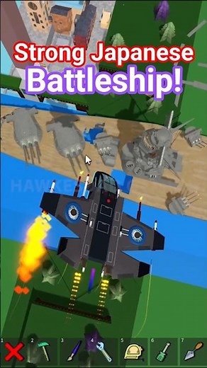 Roblox Build a Boat for Treasure Huge Battleship Turret destroyed by VTOL Jet Missile #roblox #babft