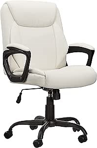 Amazon Basics Classic Puresoft PU Padded Mid-Back Height Adjustable Office Computer Desk Chair with Armrest, 26"D x 23.75"W x 42"H, Cream