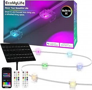 100ft Solar Permanent Outdoor Light, Smart RGB Plus IC Outside Lights for House, App/Remote Control String Light, Work with Alexa, IP67 Waterproof LED Strip for Daily Party Christmas All Holiday Decor