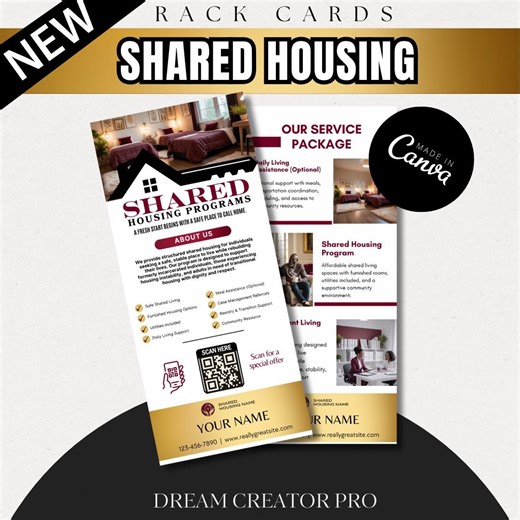 Shared Housing Rack Card Template | Independent Living & Reentry Housing Canva Marketing Card Design - Etsy