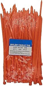 6 Inch Orange Zip Ties (100 Pieces), 40lb Strength, Nylon Cable Wire Ties