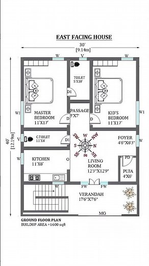 30x40 house plan east facing | 30x40 house design | 1200 sqft house design