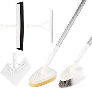 DR DAPPER Tub Tile Scrubber Brush & Squeegee with 50" Extension Pole, 5 in 1 Shower Scrubber for Cleaning, Shower Floor Squeegee, Crevice Brush for Cleaning Bathroom, Toilet, Tub, Tile, Sink, Glass