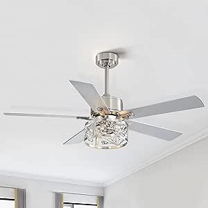 52 Inch Ceiling Fans with Crystal Lights Remote Control, 5 Reversible Blade, Quiet AC Motor, Downrod Mount Caged Light Fixture Ceiling Fan Fandelier for Bedroom Home