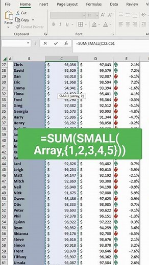 Excel - How to use array formula to find sum of 5 largest or smallest items in an array