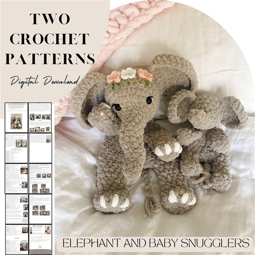 Elephant and Mini Lovey Crochet PATTERNS | Low Sew Crochet Amigurumi Pattern | Elephant Pattern | Crochet Animal Pattern | Crochet Snuggler - Etsy