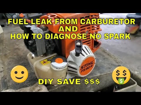 Stihl trimmer leaking fuel and no spark. Step by step diagnosis.