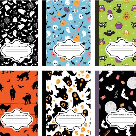 10 Editable Canva Halloween-Themed Composition Book Covers