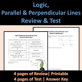 Logic, Parallel and Perpendicular Lines Review and Test Geometry