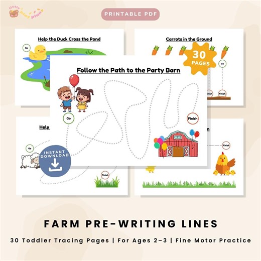 Farm Pre-writing Lines Printable | Toddler Tracing Practice PDF (ages 2-3) - Etsy