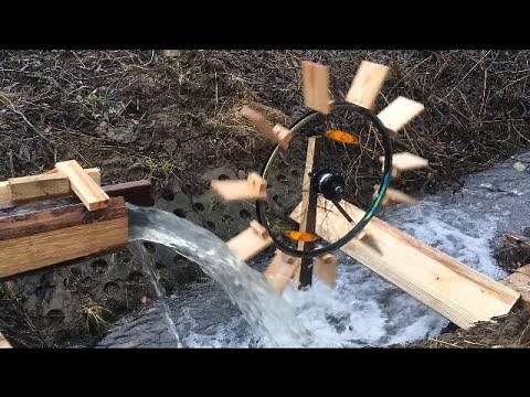 Homemade water wheel generator.