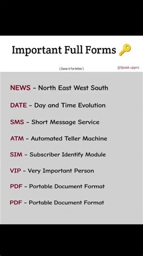 NEWS , SIM, DATE, PDF, SMS Ka full form #news #sim #date #english #ssc #spokenenglish