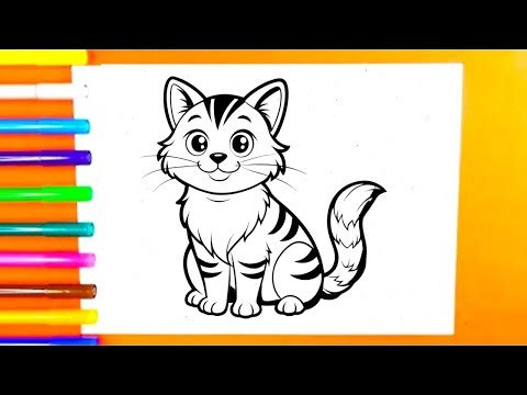 Easy Cat Drawing and Coloring for Kids & Toddlers🐱 | Cute Kitten in 3 Minutes! 🐱🎨